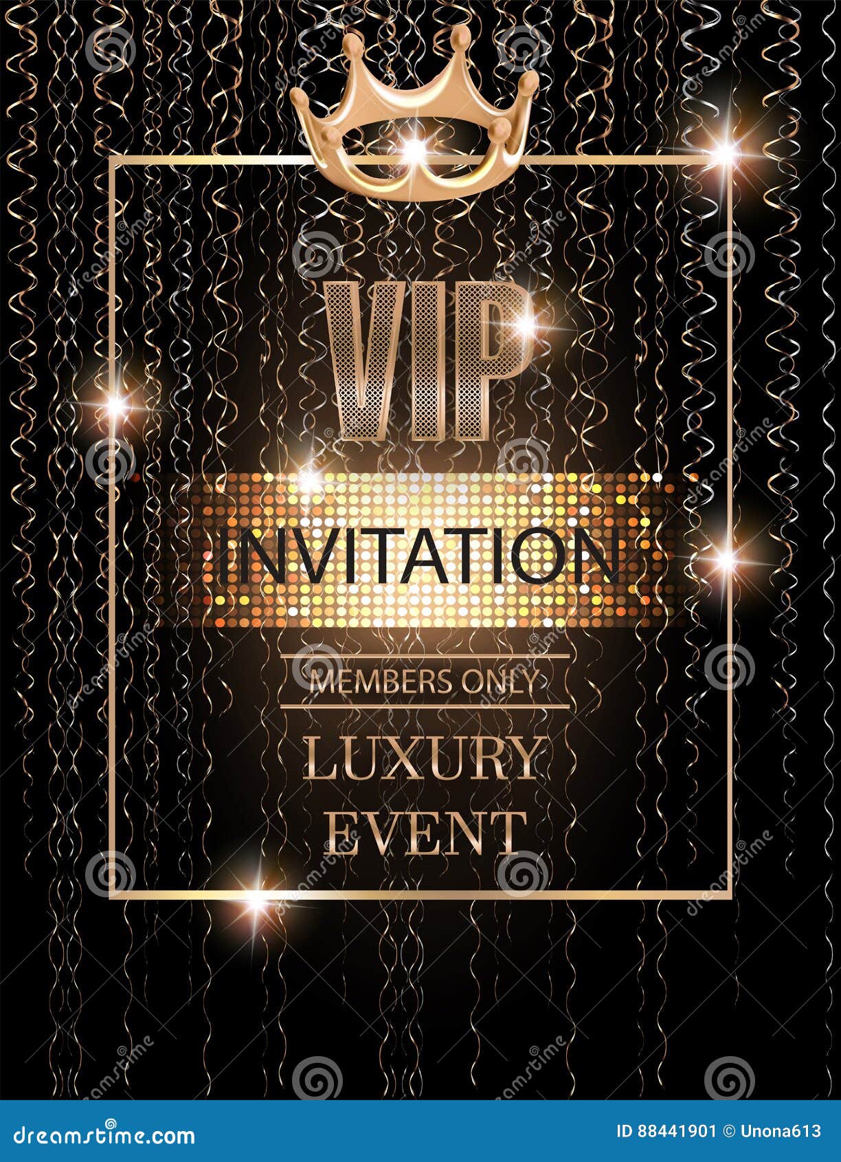 VIP Event Invitation Card with Gold Serpentine, Crown and Frame . Stock ...