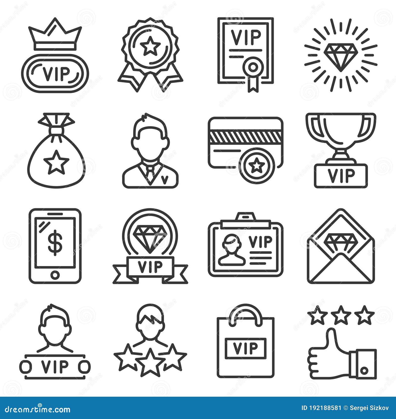 VIP Icons Set on White Background. Line Style Vector Stock Vector ...