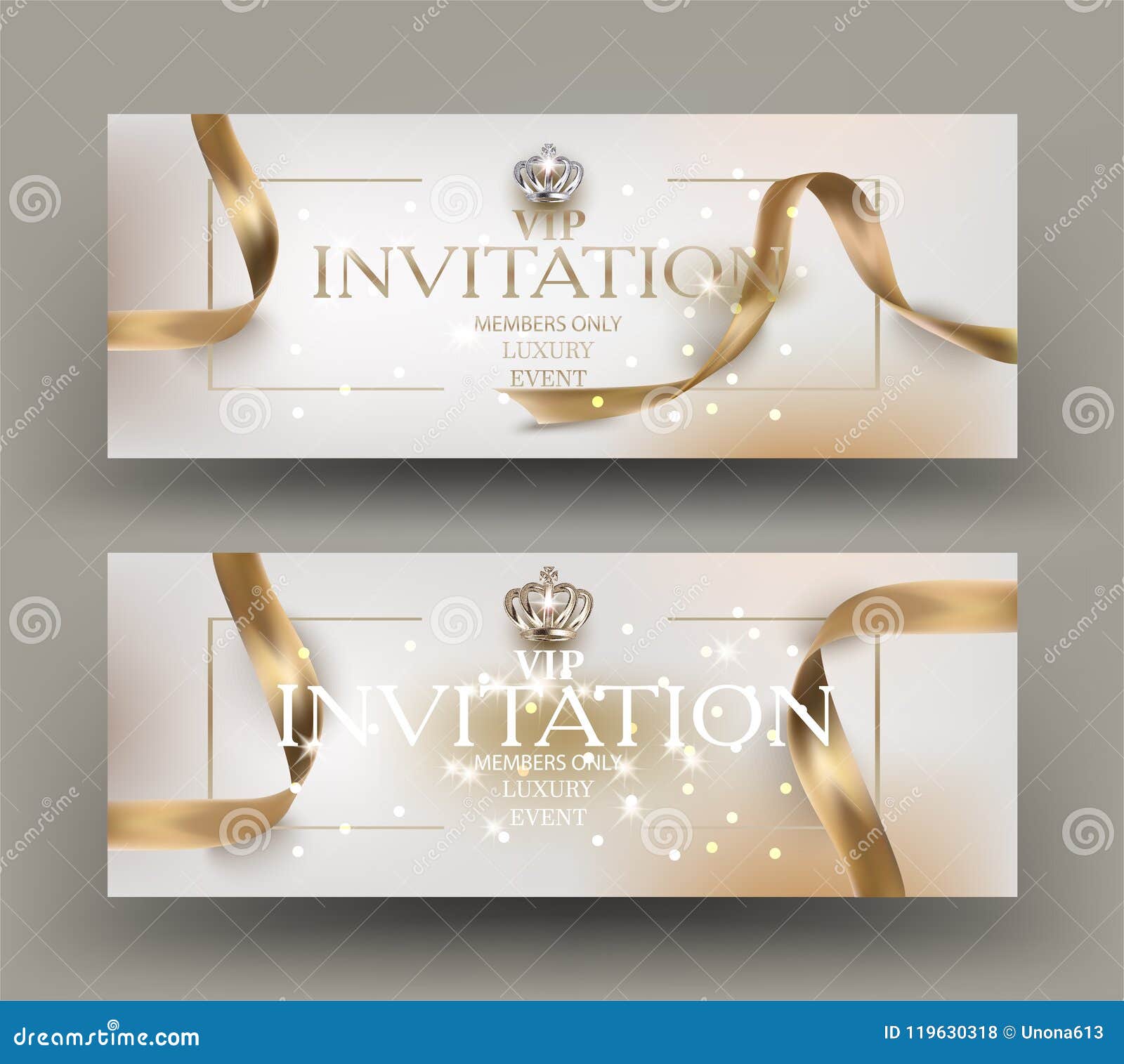 VIP Invitation Card with Gold Frame and Ribbons. Stock Vector ...