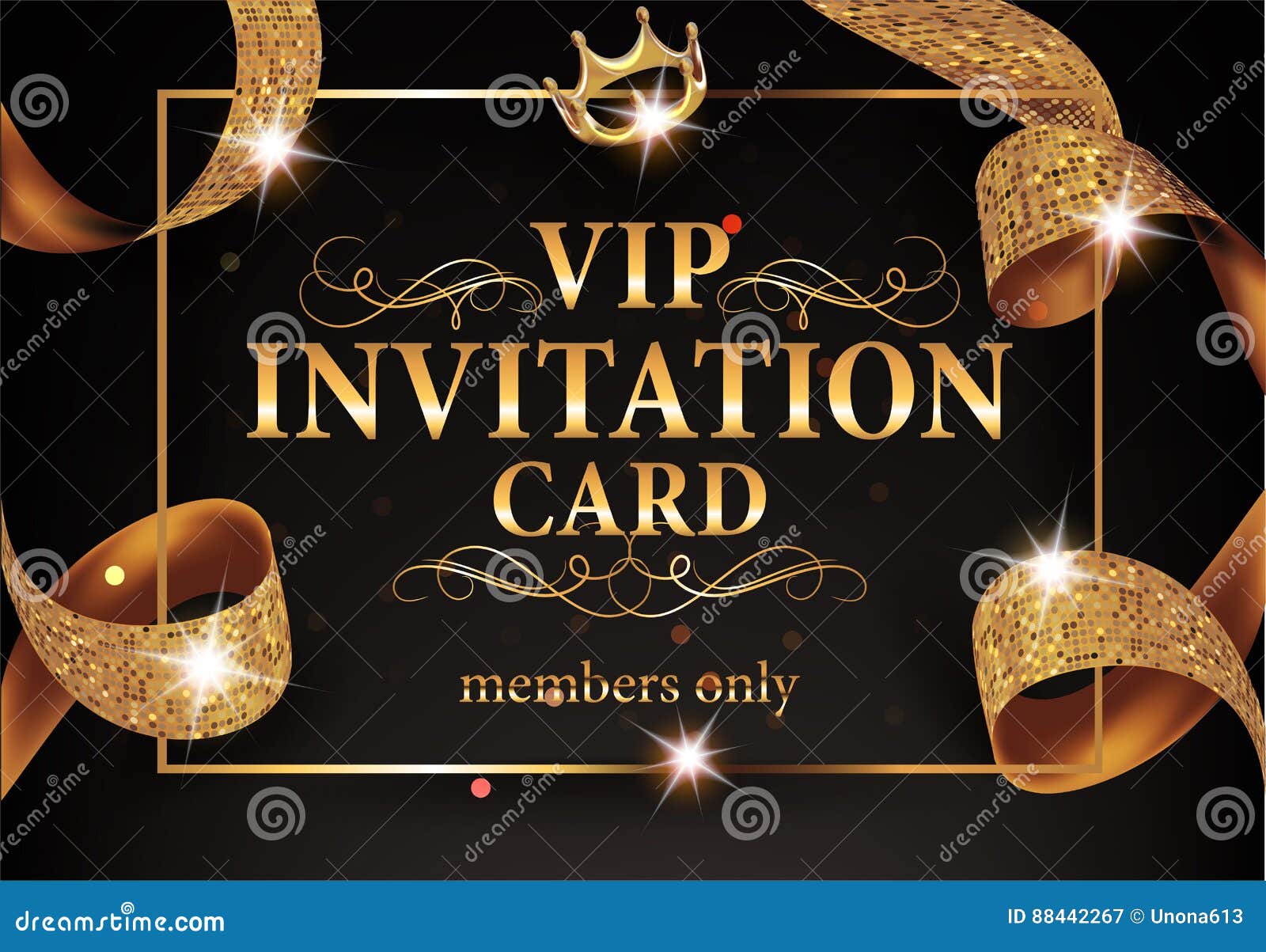 VIP INVITATION CARD with GOLD FRAME and SPARKLING RIBBON Stock Vector ...