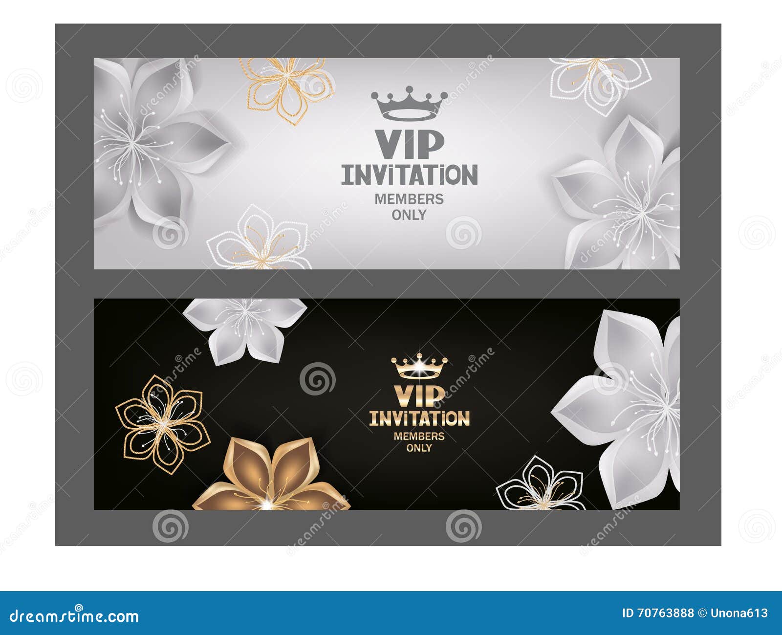 VIP Invitation Cards with Flowers and Crown Stock Vector - Illustration ...
