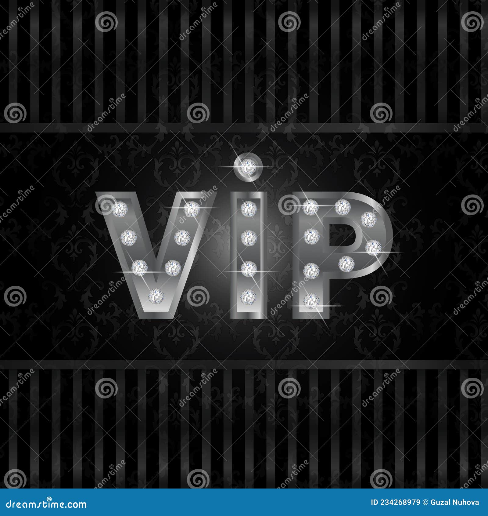 VIP Invitation with Silver Lettering Label with Frame on Black Pattern ...