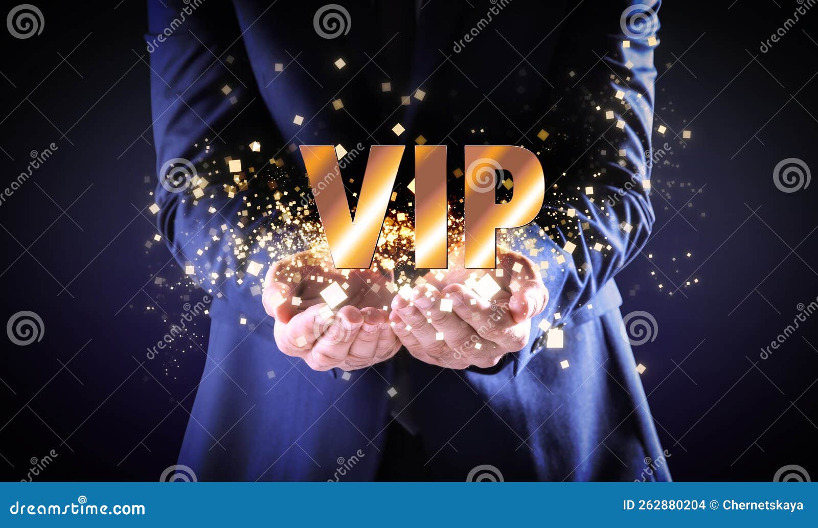 VIP Member. Closeup View of Man Showing Virtual Abbreviation on Dark ...