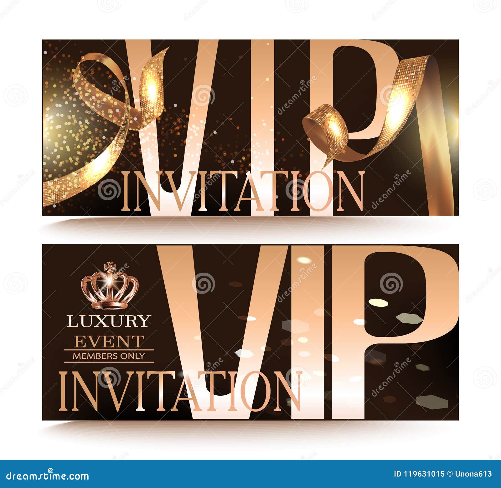 VIP Party Banners with Gold Design Elements and Ribbon. Stock Vector ...