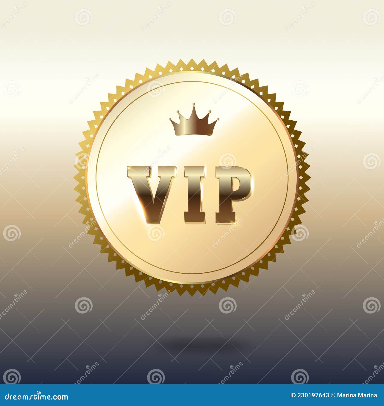VIP Pass Button in a Gold Frame with a Crown. Vector Illustration ...