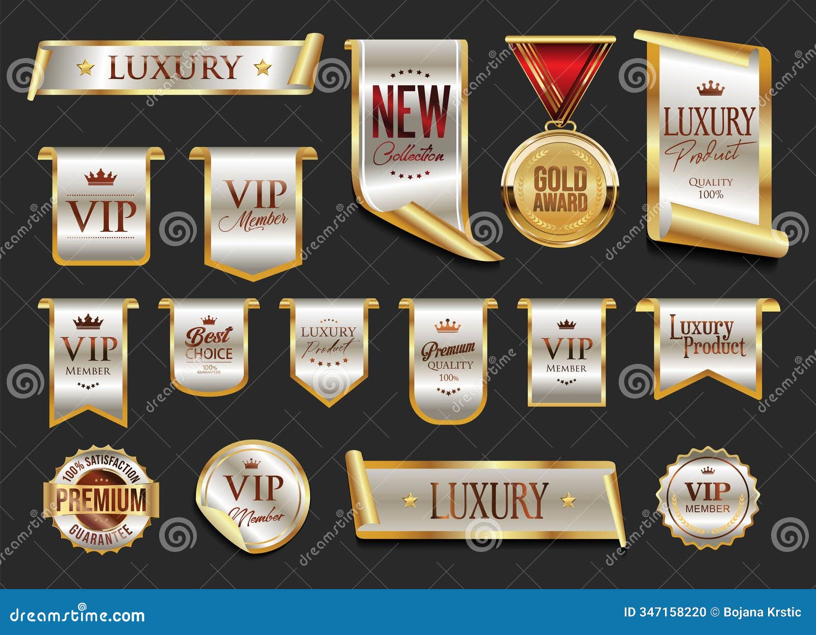 VIP and Premium Emblem Black and Gold Isolated on White Background ...