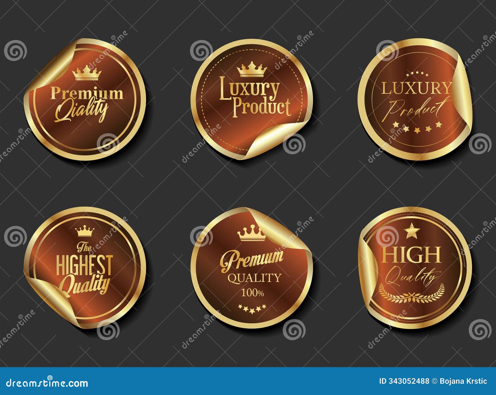 VIP and Premium Emblem Brown and Gold Isolated on White Background ...