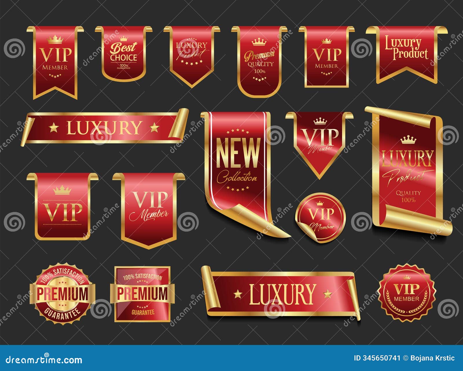 VIP and Premium Emblem Red and Gold Isolated on Gray Background Stock ...