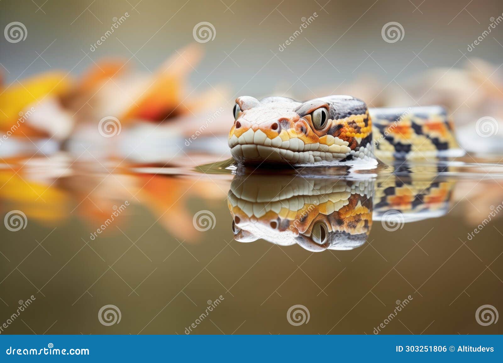 Viper in Shallow Water, Reflective Surface Beneath Stock Illustration ...