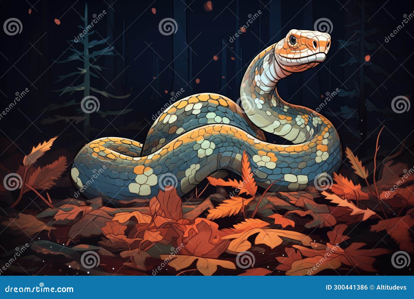 Viper Slithering on the Forest Floor at Night Stock Photo - Image of ...