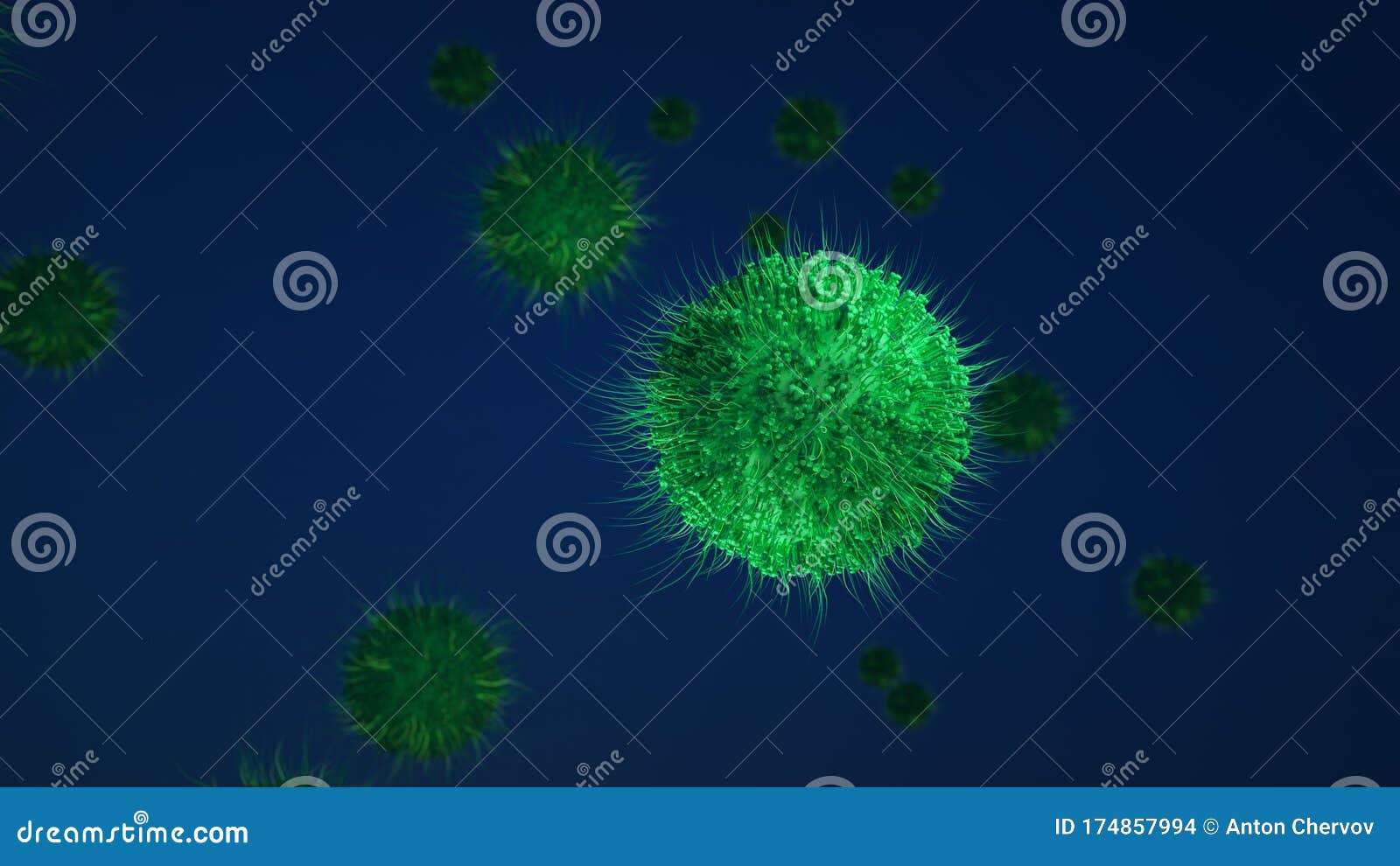 Viral Cell Inside a Healthy Body. Green Molecule. Focus Frame. Stock ...