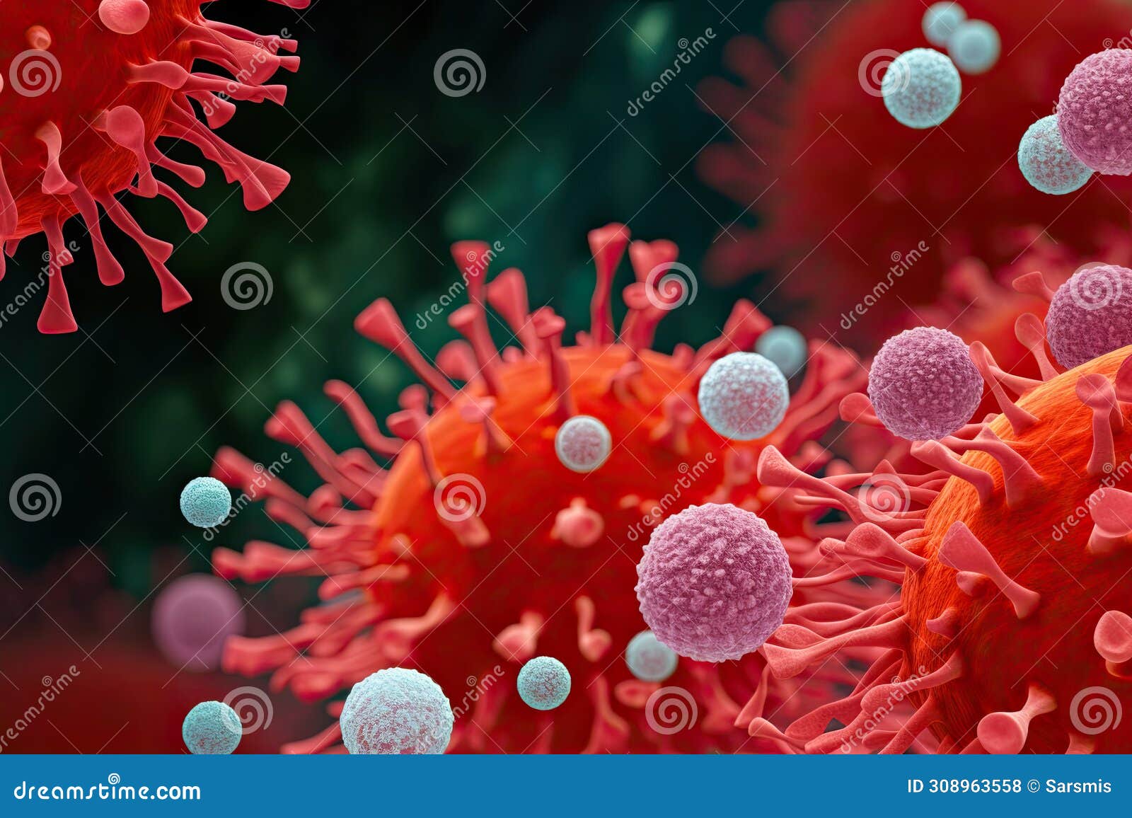Viral Infection Concept, 3D Render of Viruses Attacking Cellular Hosts ...