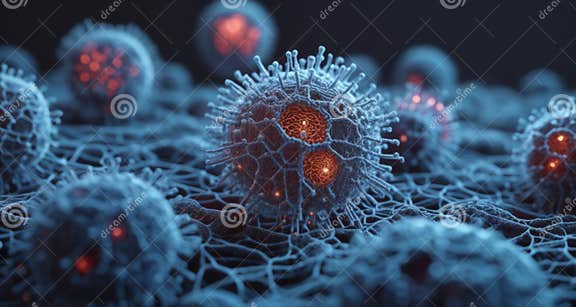Viral Network - a Close-up View of a Virus with a Glowing Core ...