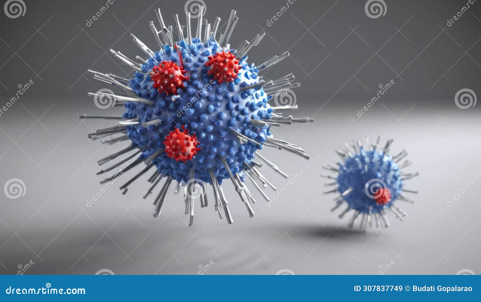 Viral Particles in 3D Rendering, with Spikes and Red Dots Representing ...