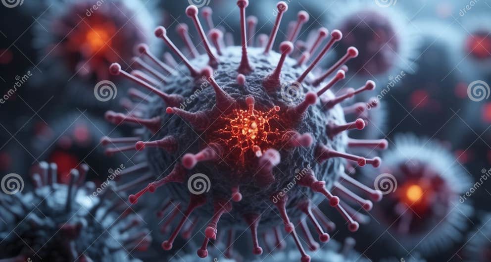 Viral Threat - a Microscopic View of a Virus with a Glowing Core Stock ...