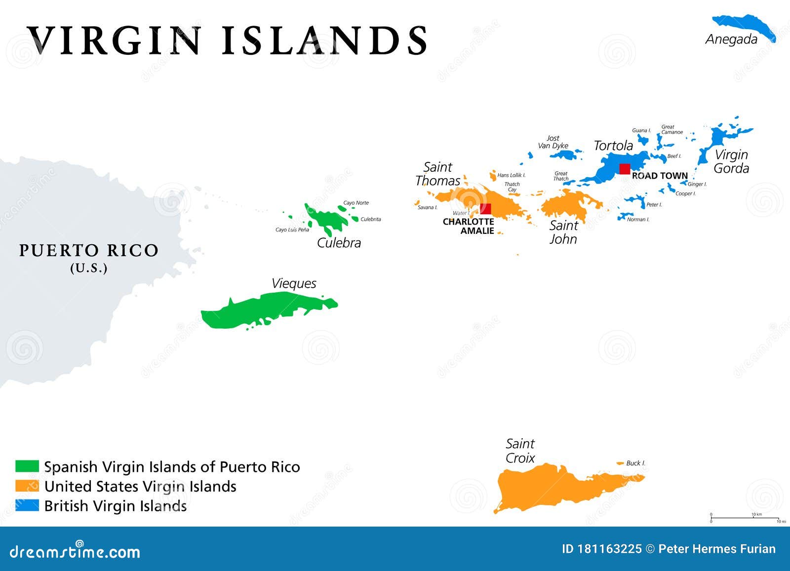 Virgin Islands Map with Political Jurisdictions Stock Vector ...