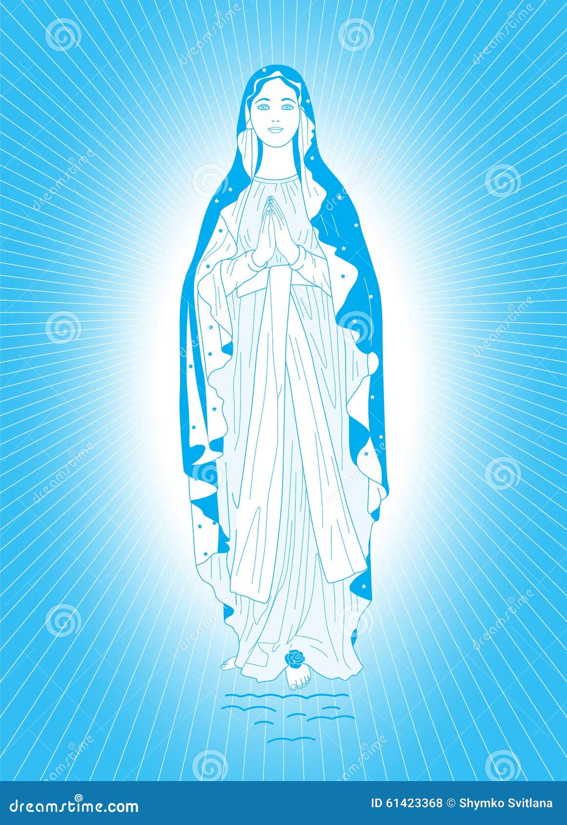 The Virgin Mary in blue stock vector. Illustration of clouds - 61423368