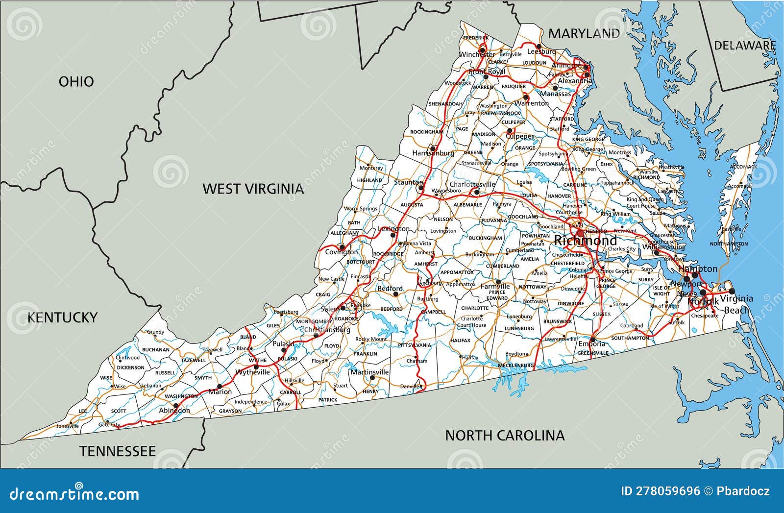 Detailed Virginia Physical Map With Labeling. Vector Illustration ... Detailed Virginia Physical Map With Labeling. Vector Illustration ...