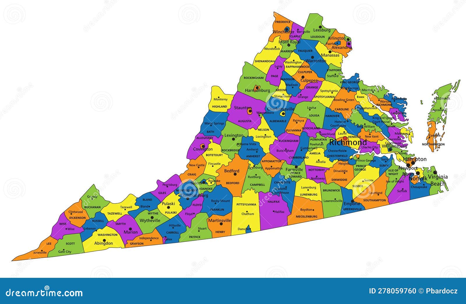 Virginia Map. Political Map Of Virginia With Boundaries In White Color ...