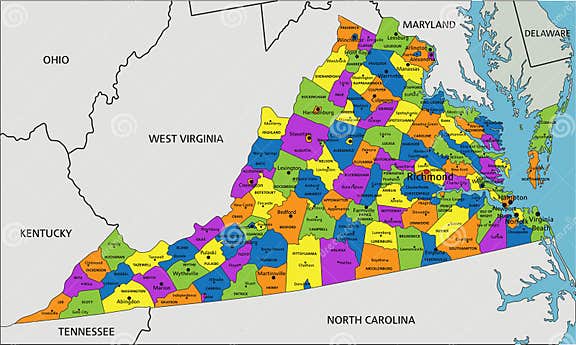 Colorful Virginia Political Map with Clearly Labeled, Separated Layers ...