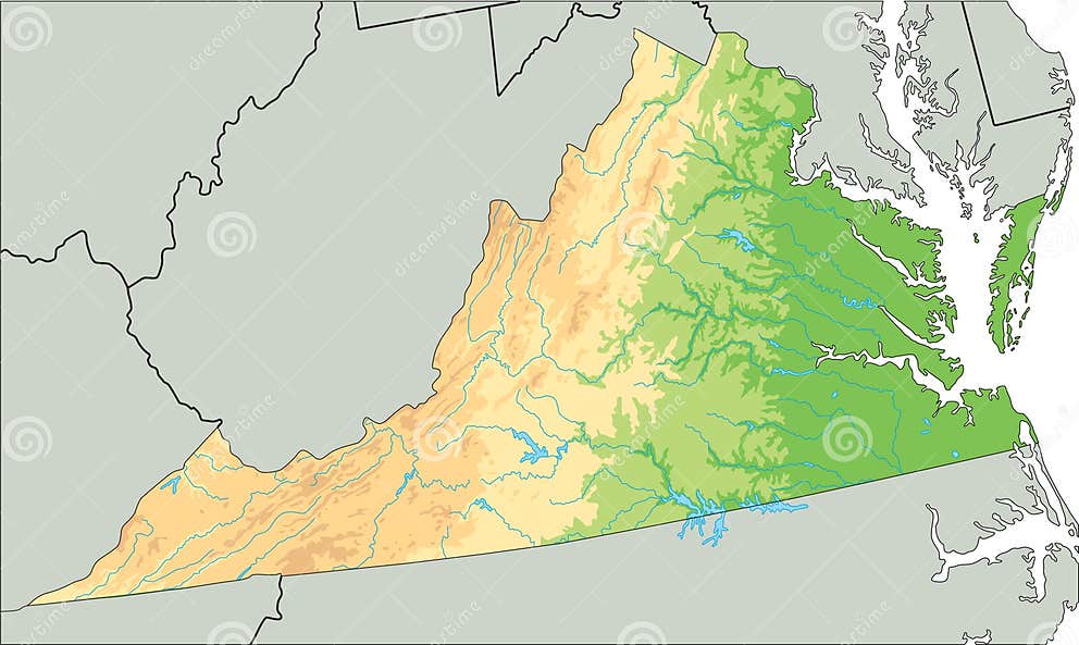 Detailed Virginia Physical Map. Stock Vector - Illustration of atlas ...