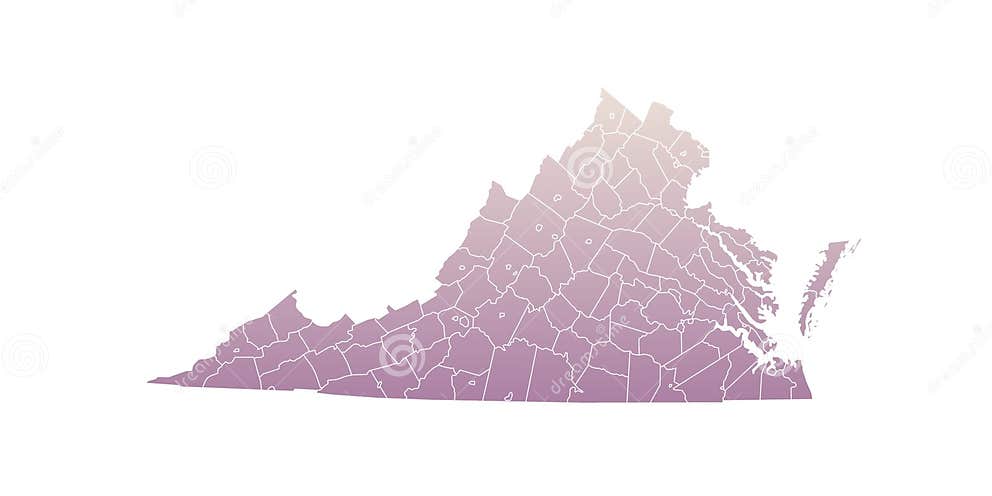 Virginia Administrative Map. Counties Map of Virginia with Color, Blank ...