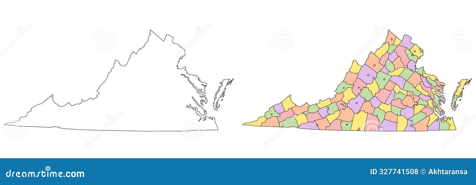 Virginia Administrative Map, Virginia Outline and Counties State Map ...