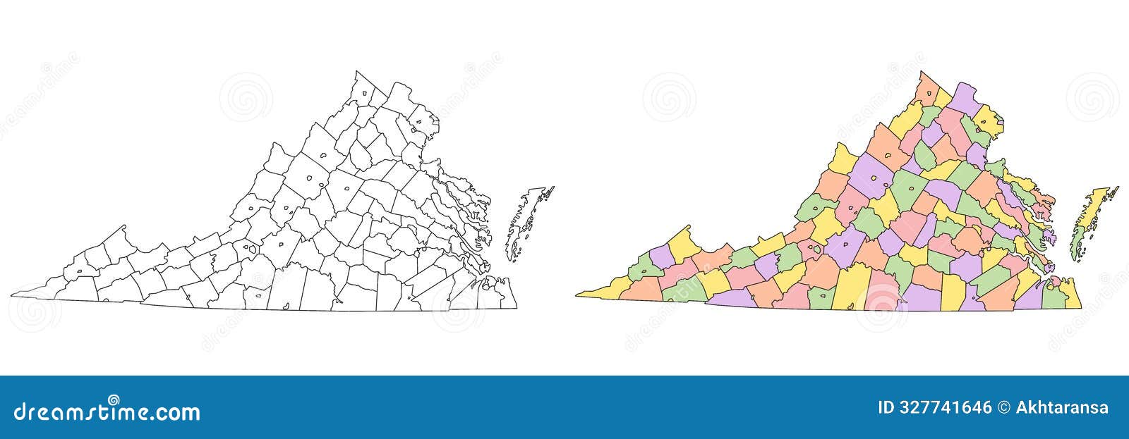 Virginia Administrative Map, Virginia Outline and Counties State Map ...