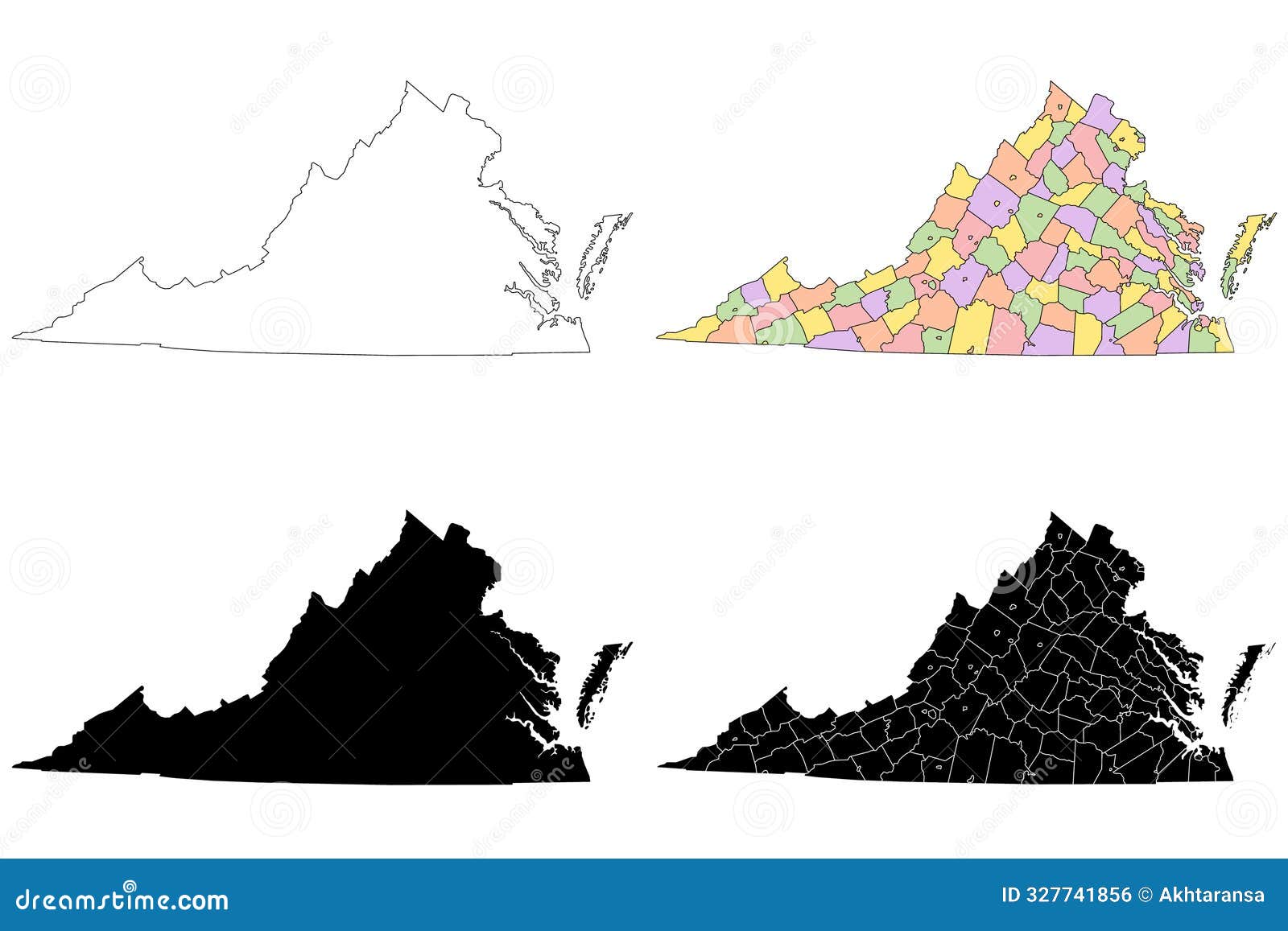 Virginia Administrative Map, Virginia Outline and Counties State Map ...