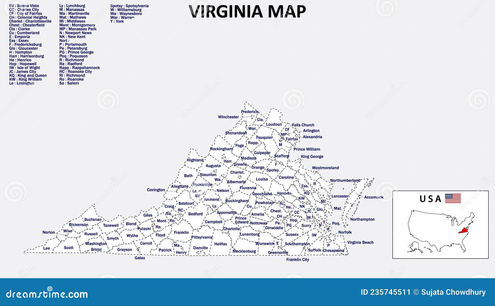 Virginia Map. State And District Map Of Virginia. Administrative Map Of ...