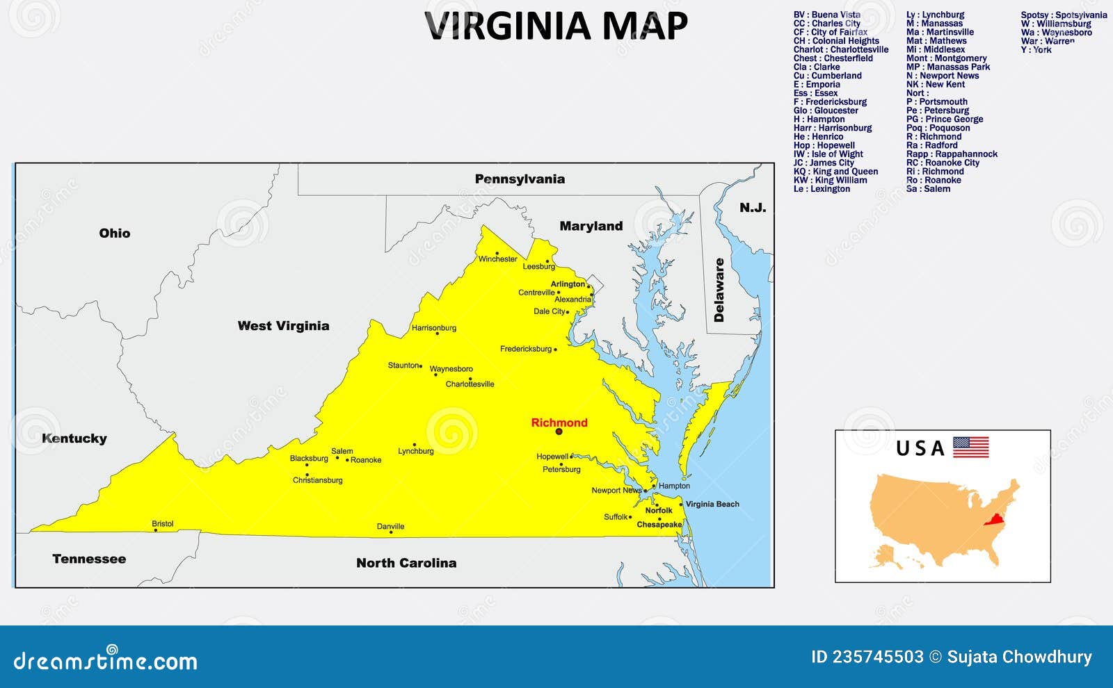 Virginia Map. State and District Map of Virginia Stock Vector ...