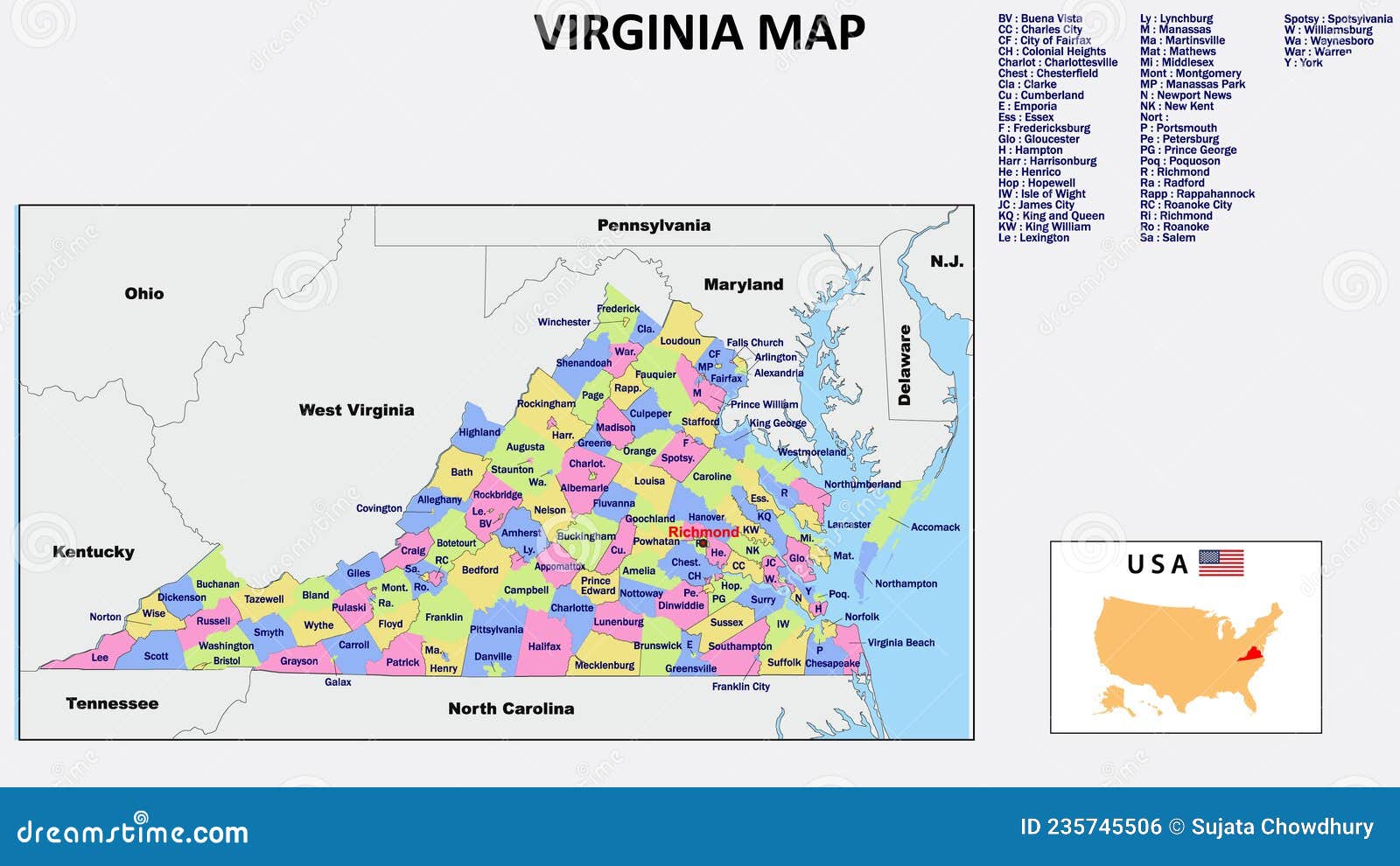Virginia Map. State And District Map Of Virginia. Political Map Of ...