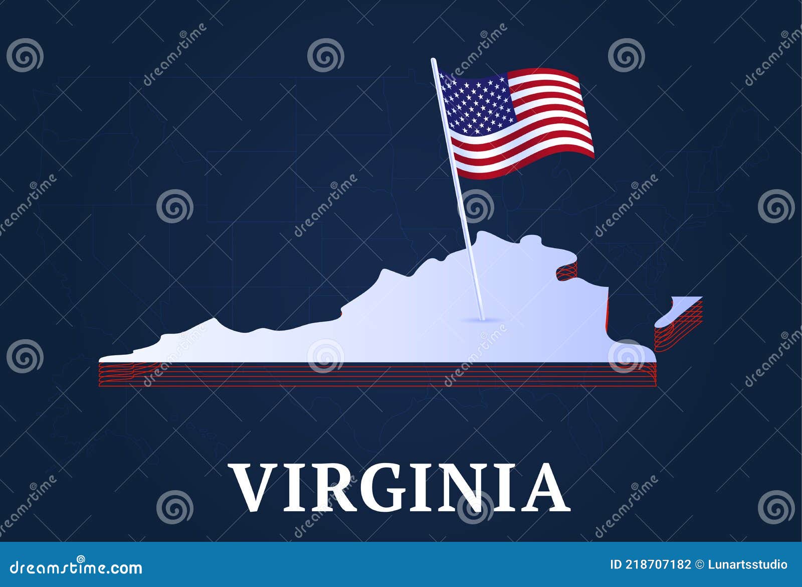 Virginia State Isometric Map and USA National Flag 3D Isometric Shape ...