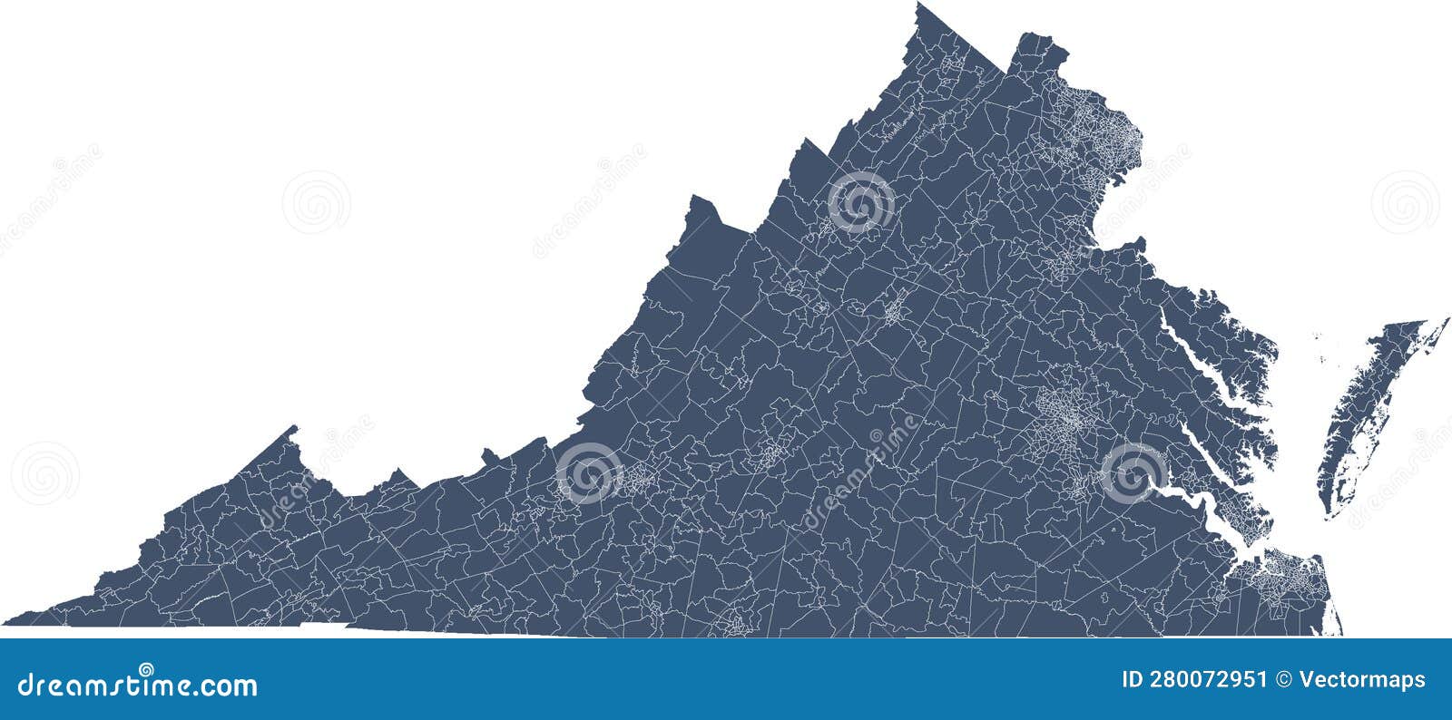US Virginia State Map with Census Tracts Boundaries Stock Vector ...