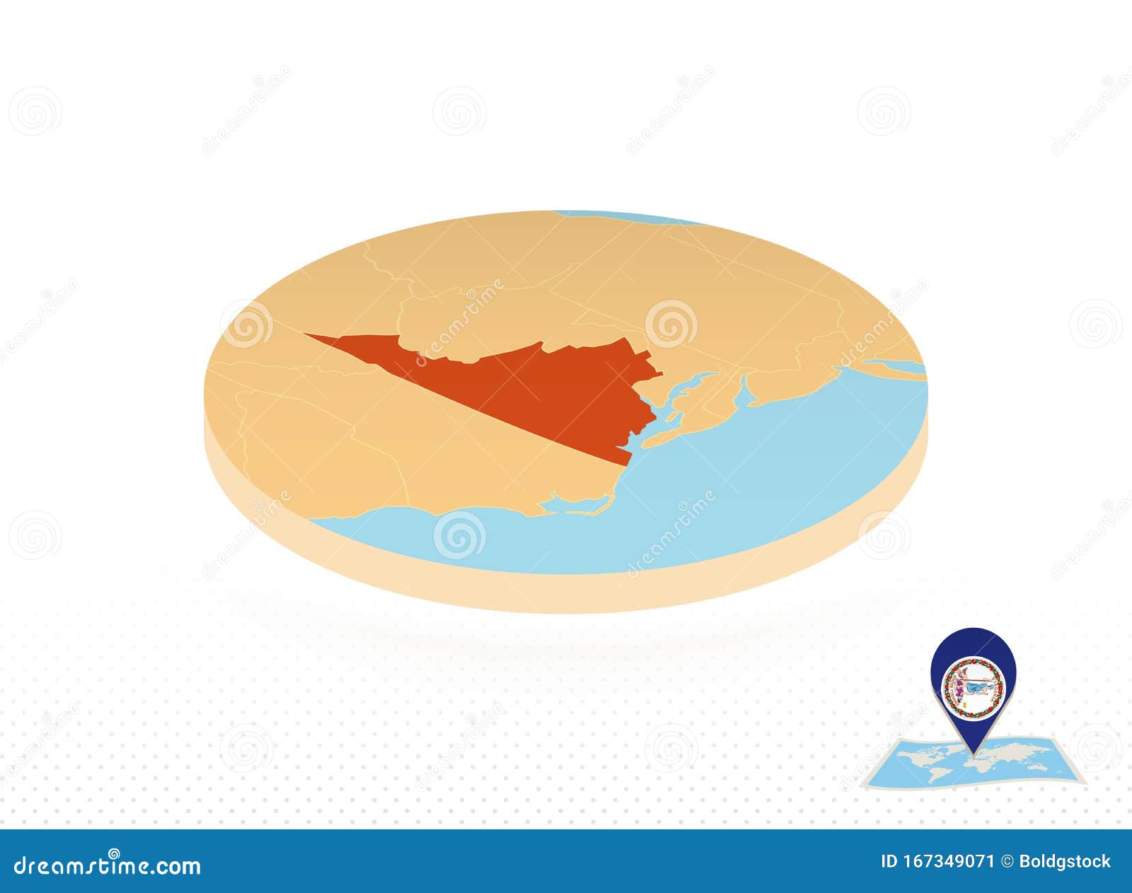 Virginia State Map Designed in Isometric Style, Orange Circle Map Stock ...
