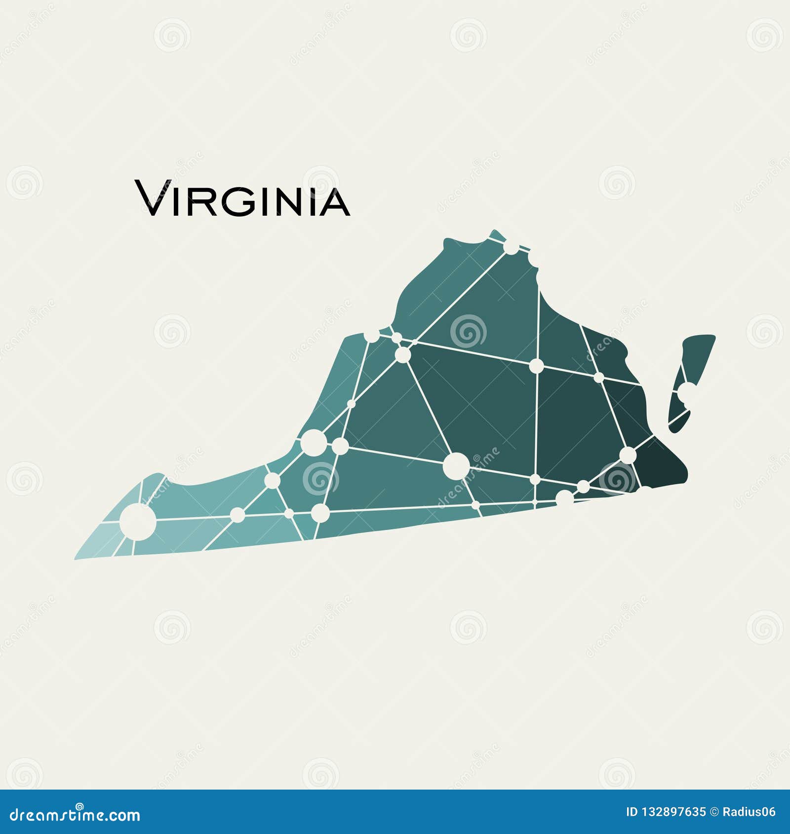 Virginia state map stock vector. Illustration of polygon - 132897635