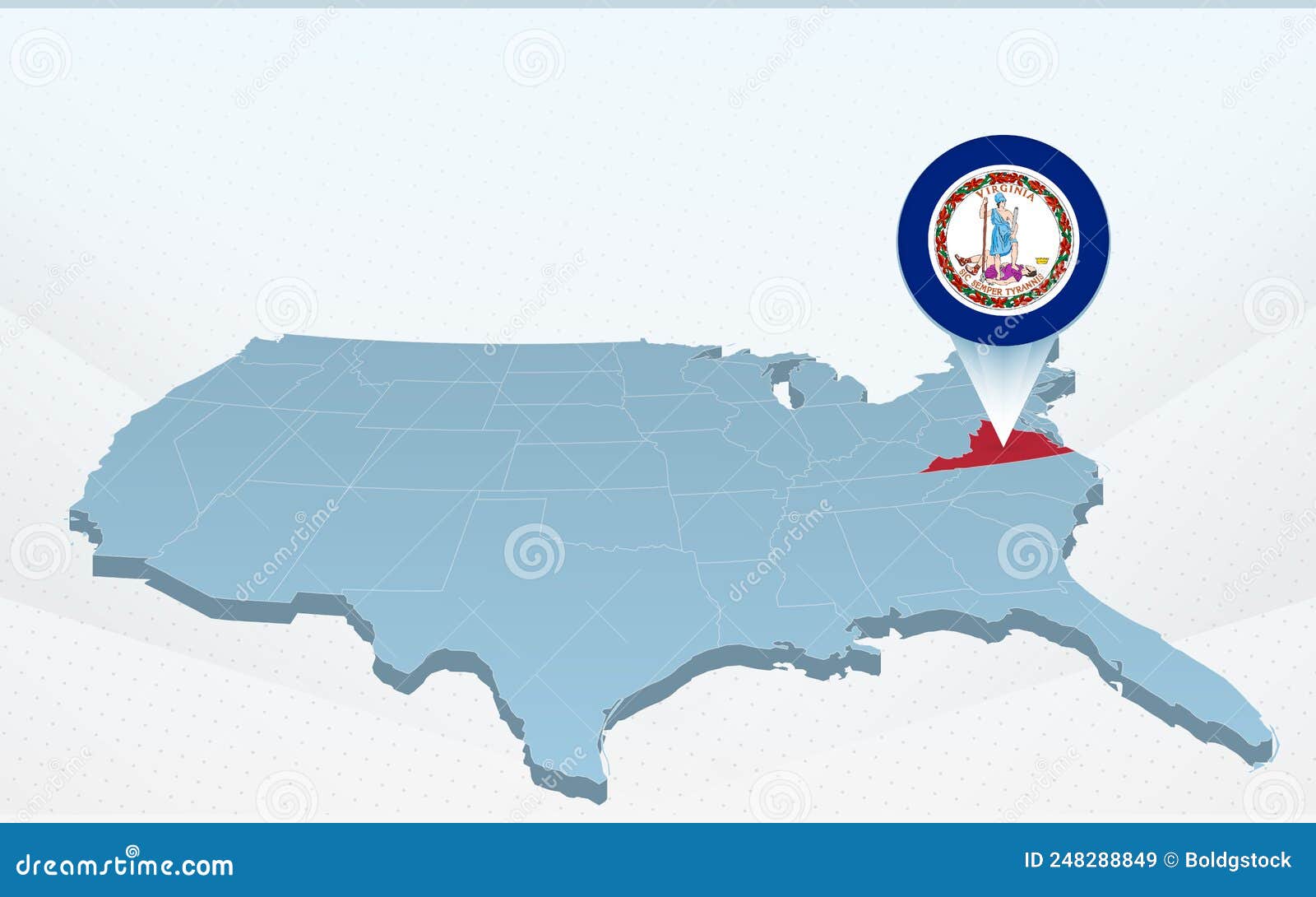 Virginia State Map on United States of America Map in Perspective Stock ...