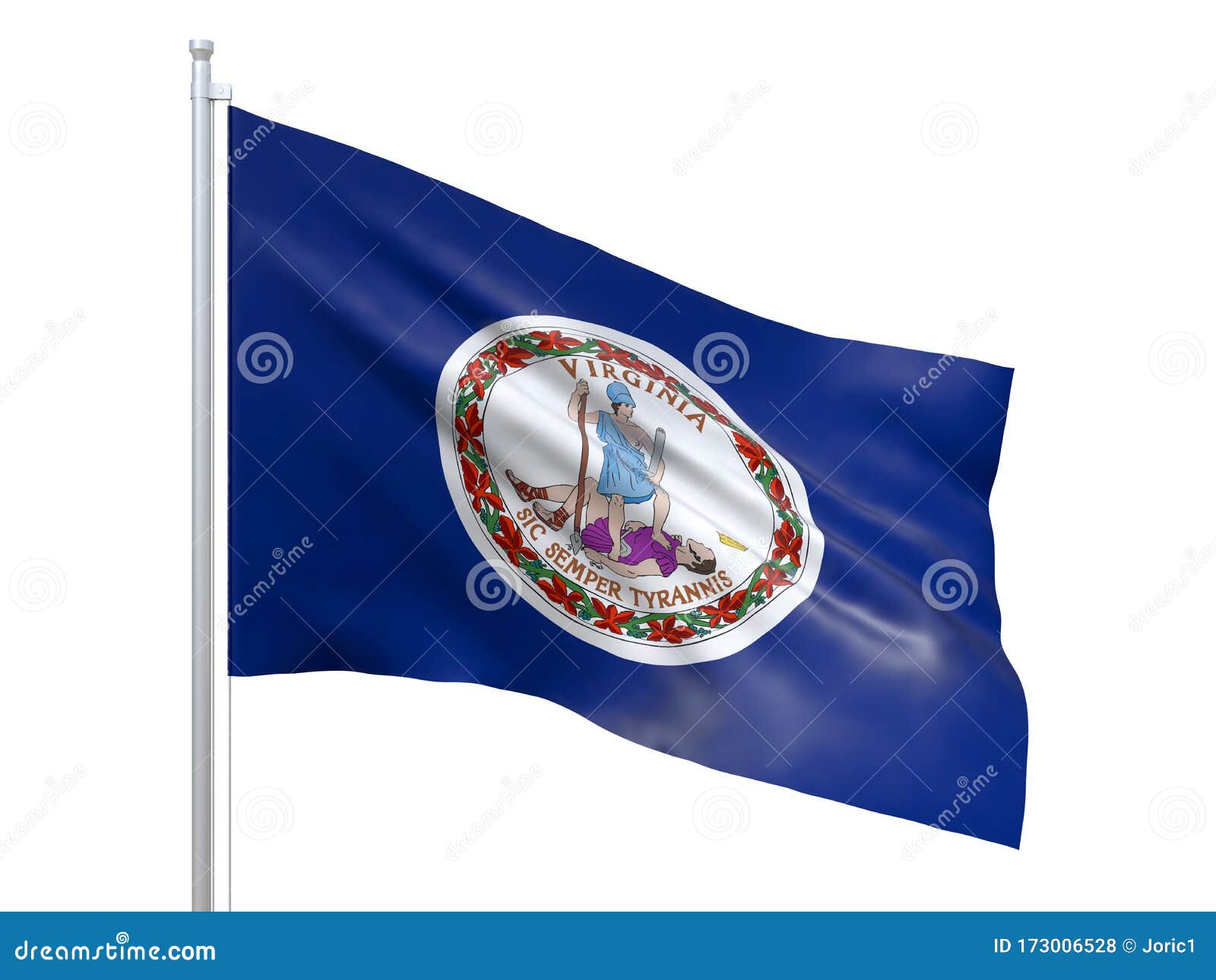 Virginia U.S. State Flag Waving on White Background, Close Up, Isolated ...