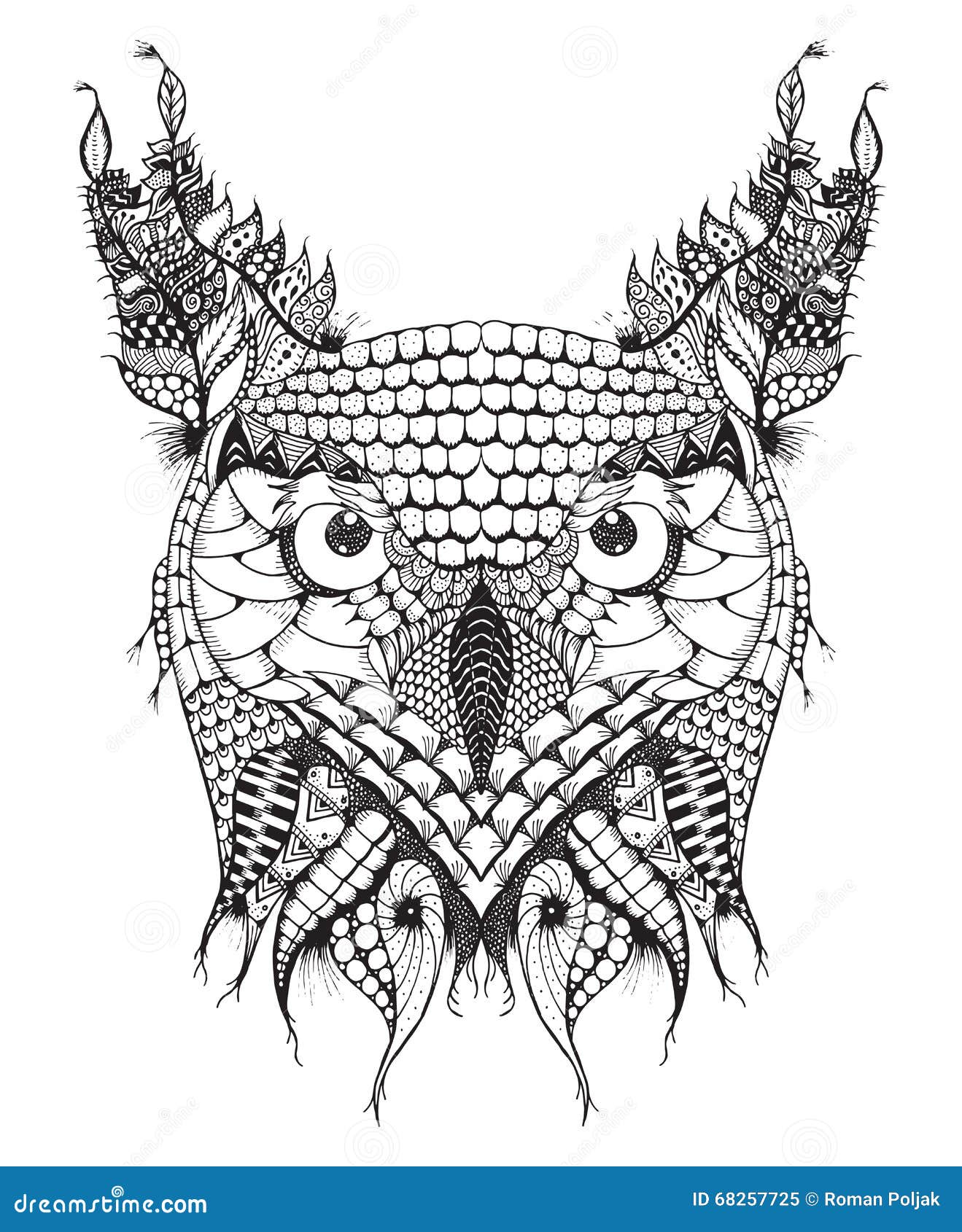 Virginia-Uhu Haupt-zentangle Stilisierte, Vector, Illustration, Vektor ...