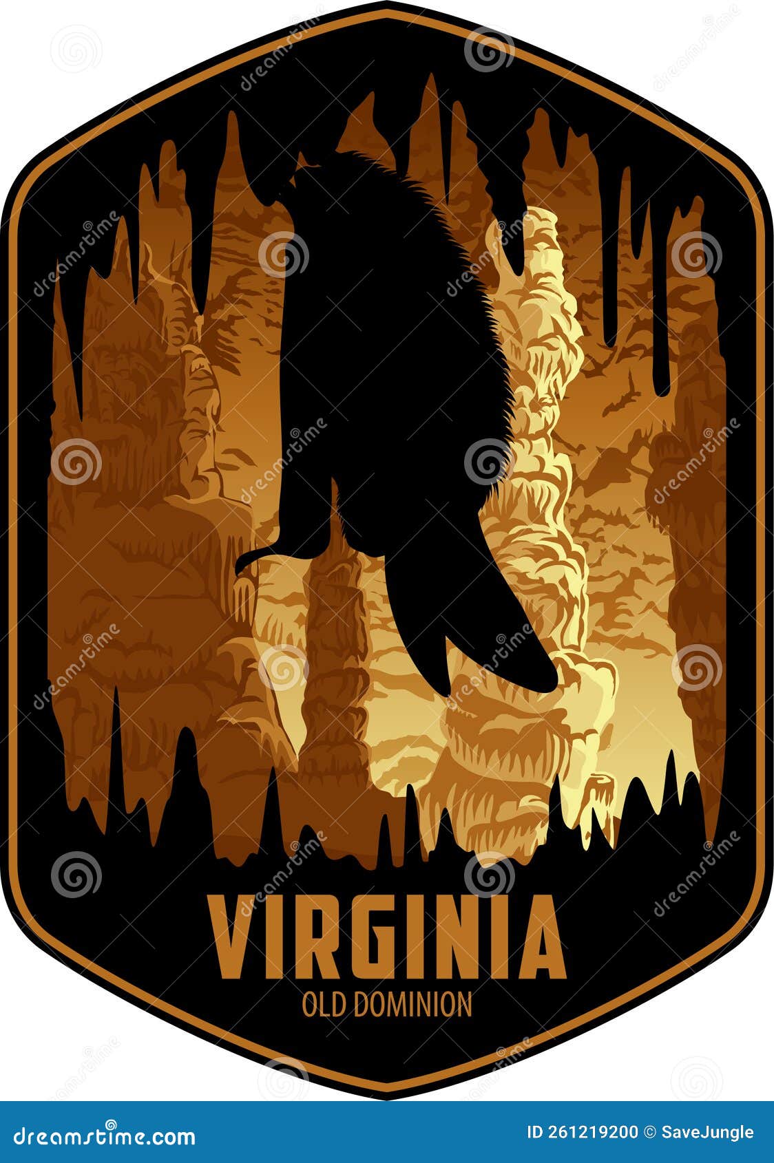 Virginia Vector Label with Big-Eared Bat in the Cave Stock Vector ...