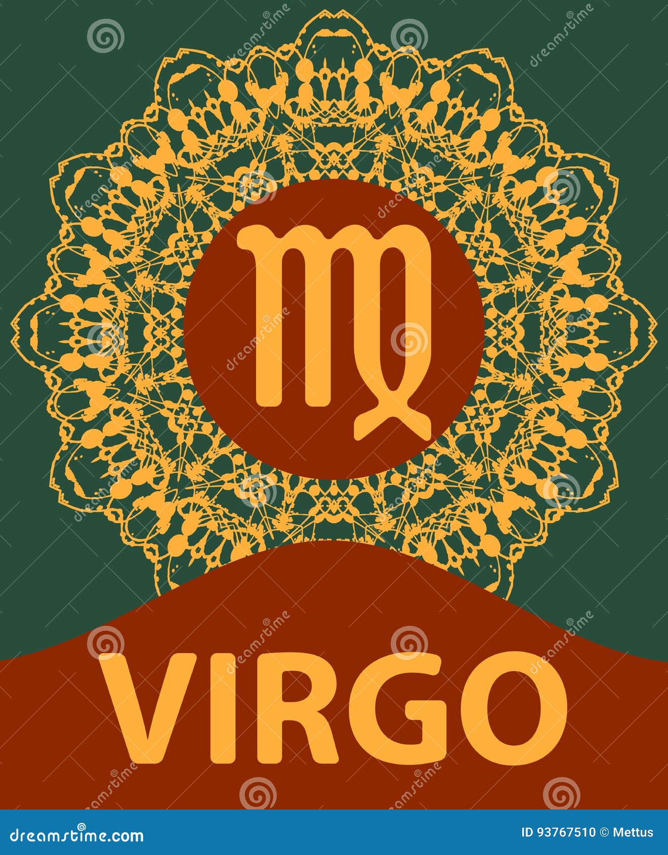 Virgo. Virgin. Zodiac Icon with Mandala Print. Vector Illustration ...
