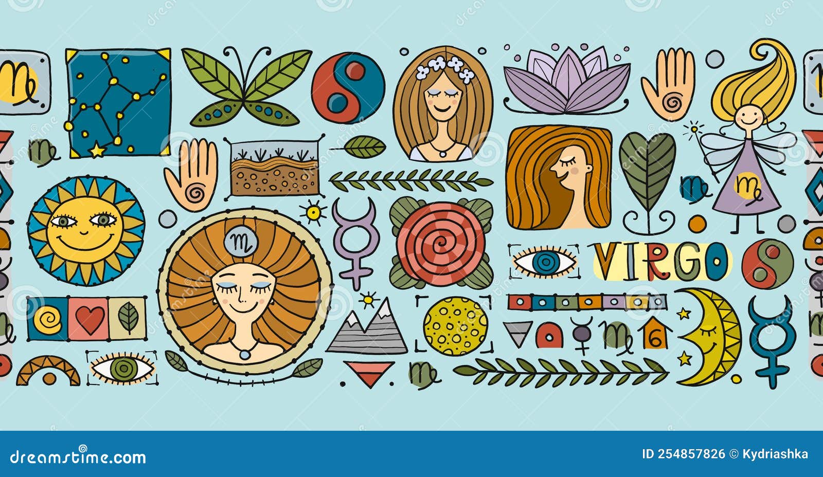 Virgo Zodiac Sign. Seamless Pattern with Design Elements Stock Vector ...