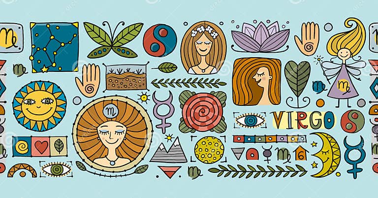 Virgo Zodiac Sign. Seamless Pattern with Design Elements Stock Vector ...
