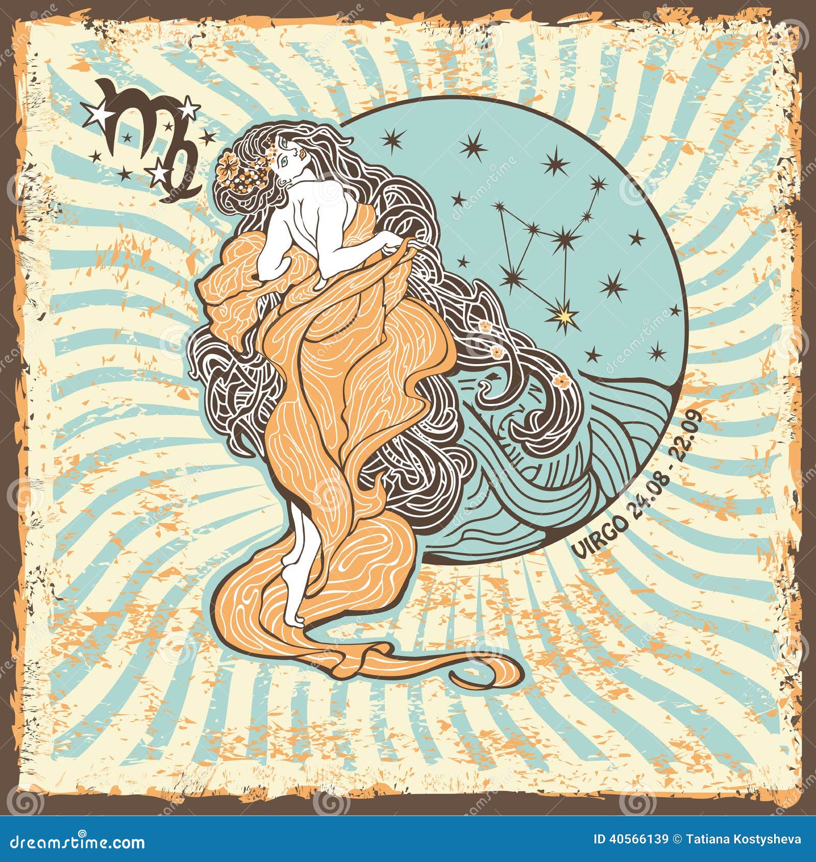 Virgo Zodiac Sign Vintage Horoscope Card Stock Vector Illustration Of