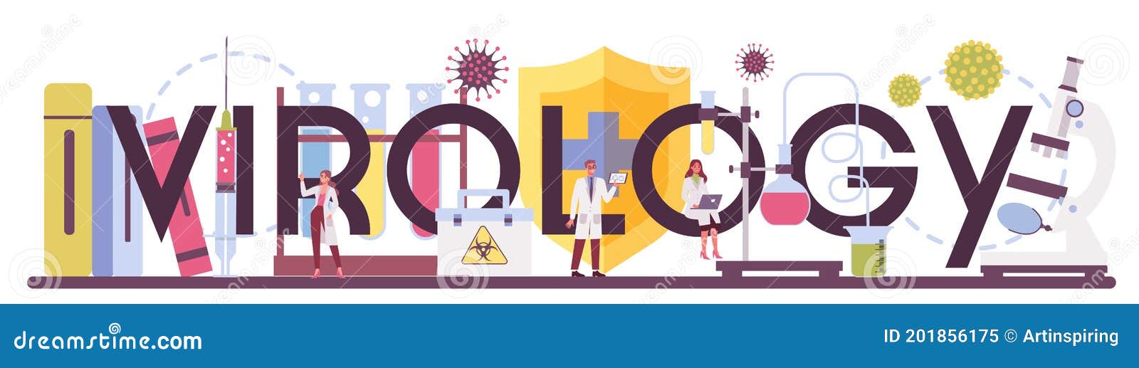 Virology Typographic Header. Scientist Studies Viruses and Bacteria ...