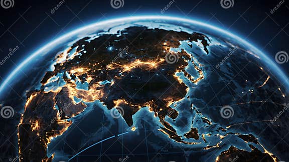 Virtual 3D Globe Map with Interactive Routes and Global Landmarks Stock ...