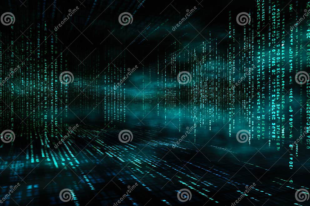 Virtual Abstract Digital Binary Code Background. Walls Made of Screen Monitors. Big Data Concept ...