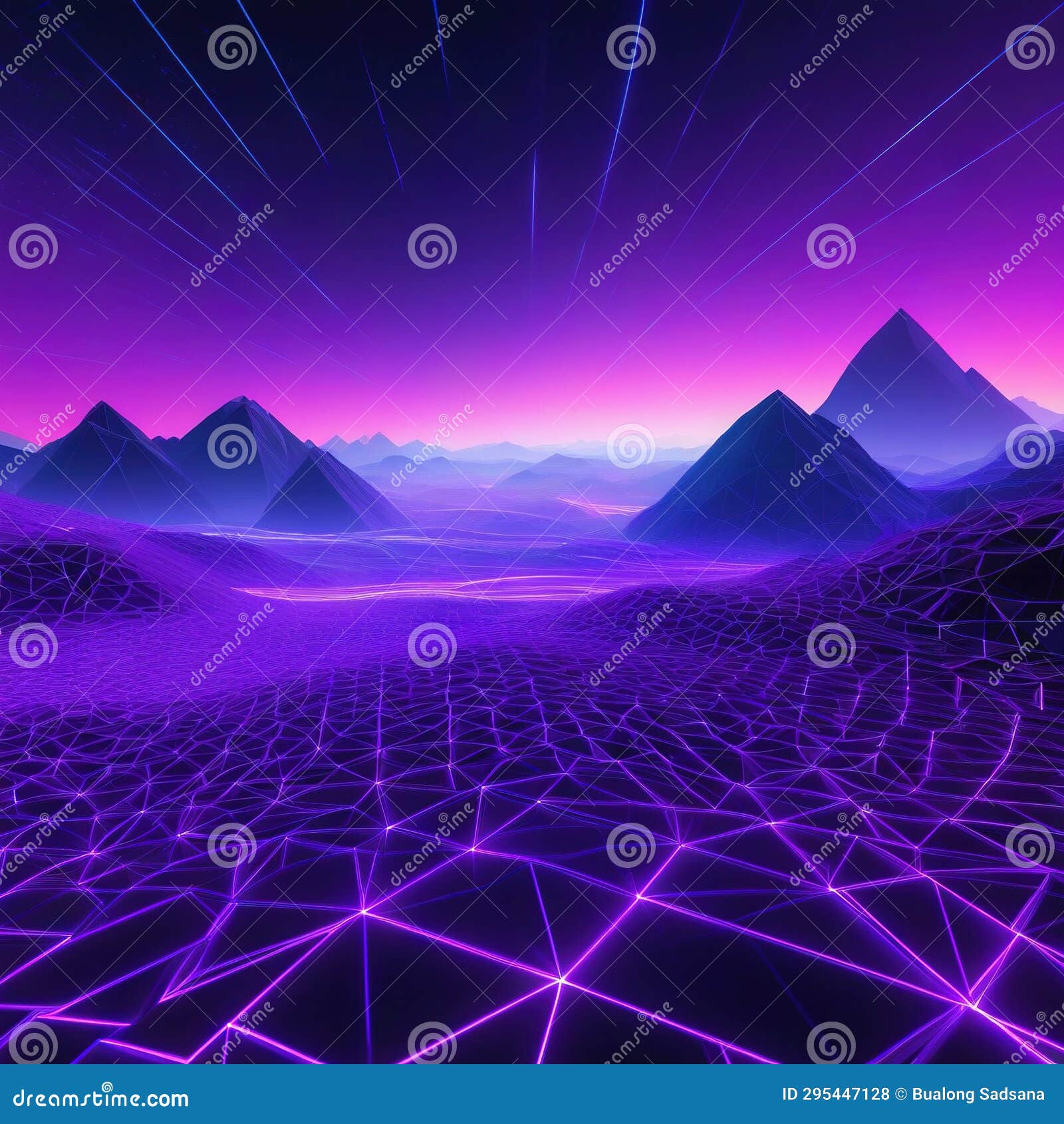 Virtual Abstract Virtual Reality Violet Cyber Space Landscape with ...