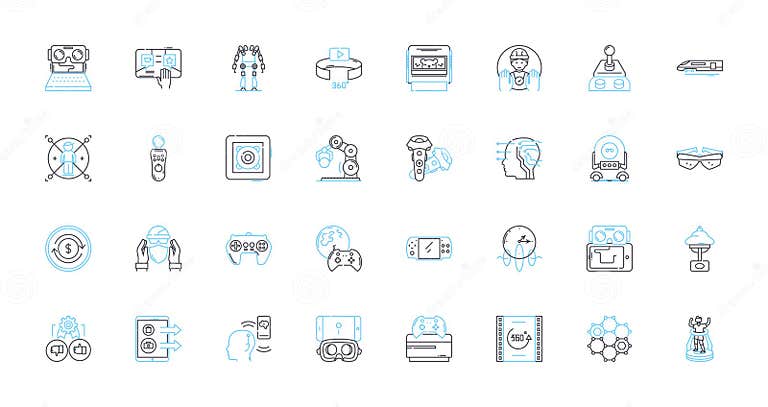 Virtual Analytics Linear Icons Set. Analysis, Metrics, Data ...