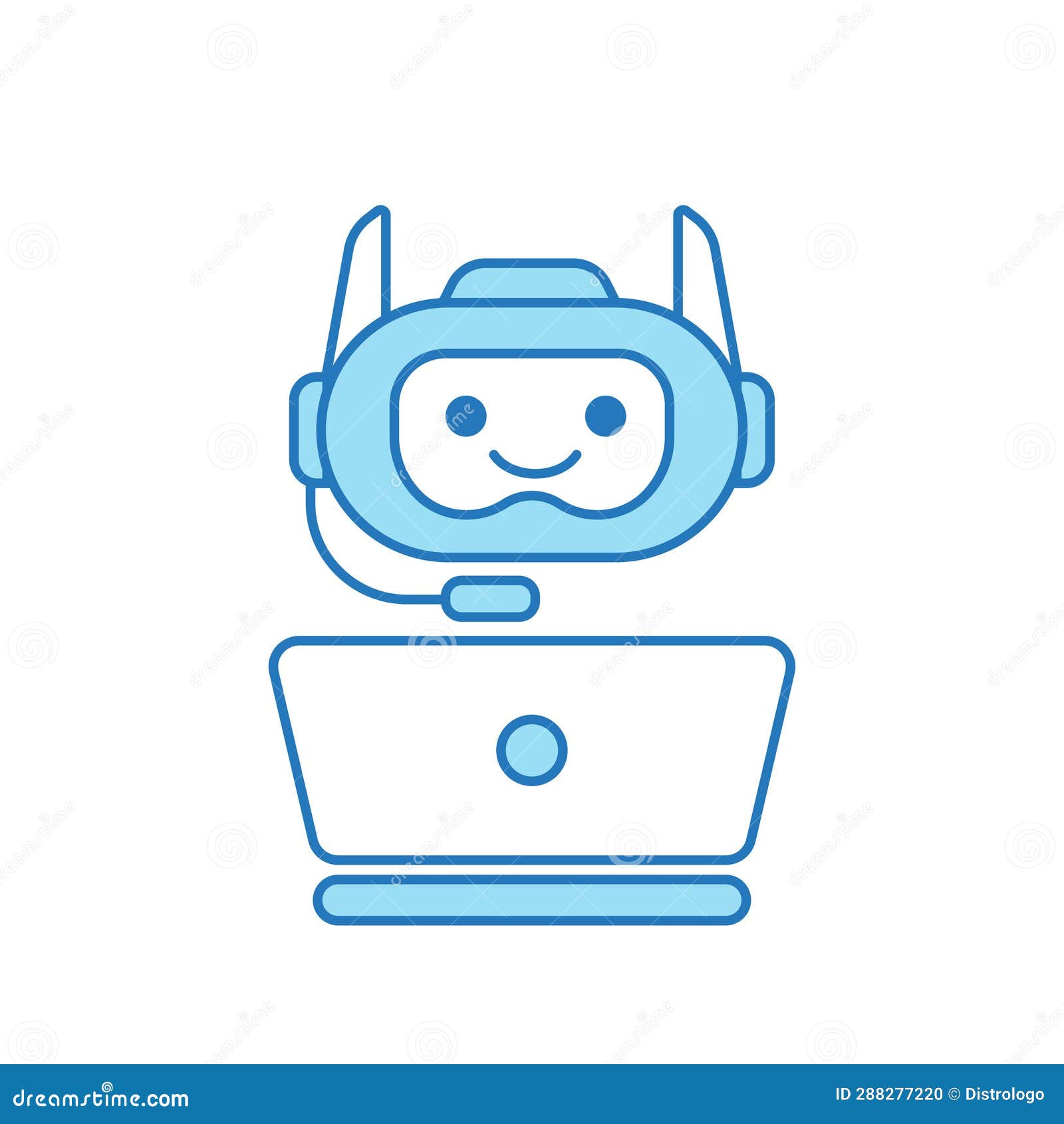 Virtual Assistant or Chat Bot Icon with Laptop and Headset Symbol Stock ...